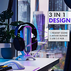 Tilted Nation Gaming Headphone Stand | RGB Headset Stand White | Headset Holder for Desk with Mouse Bungee and USB Hub | The Ultimate Gaming Accessories for Gamers for PS5, Xbox, PC - White