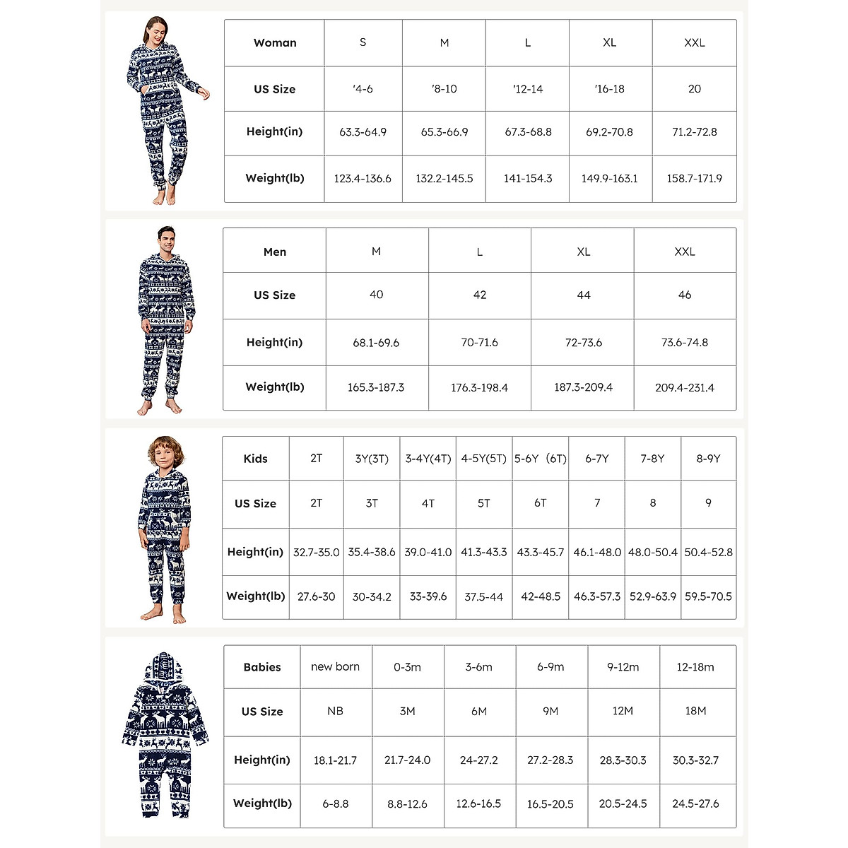 PATPAT Matching Christmas Pajamas for Family Vacation Cute Print One-Piece Navy Pajamas Hooded Sleepwear Reindeer snowflake Nightwear With hat Women L