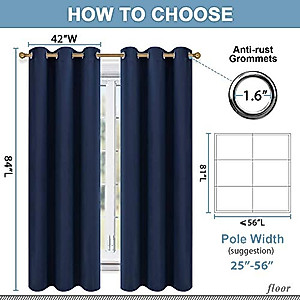 Diraysid Blackout Curtains for Bedroom Grommet Thermal Insulated Room Darkening Curtains (42 x 84 Inch, 2 Panels, Navy Blue)