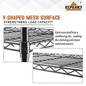 EZPEAKS 5-Tier NSF Certified Storage Shelves, Heavy Duty Steel Wire Shelving Unit with Wheels and Adjustable Feet, Used as Pantry Shelf, Garage or Bakers Rack Kitchen Shelving(18" DX48 WX72 H)