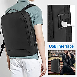 KINGSLONG 15.6-16 inch Slim Laptop Backpack for Men,Lightweight Waterproof Travel Computer Bag with USB Port Black