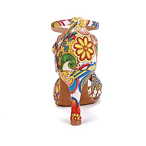 YKXLM Latin Dance Shoes For Women Ballroom Salsa Tango Professional Performance Practice Dancing Shoes,3.33" heel,Colorful,9 US