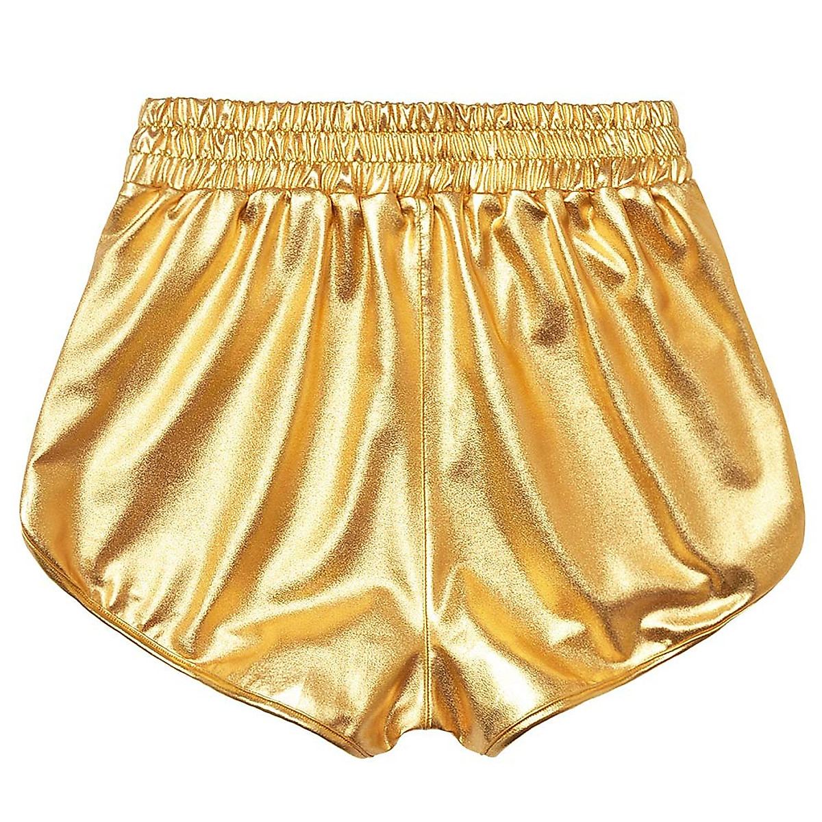 MAKARTHY Women's Metallic Shorts Elastic Waist Shiny Sparkly Rave Pants (Gold, Large)