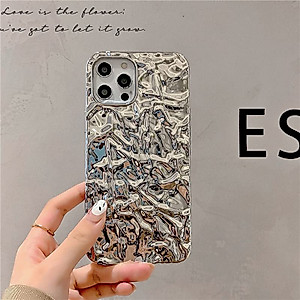 Yebowe Compatible with iPhone 13 Mini Case, Cute 3D Tin Foil Pleated Luxury Phone Cover for Women Girls Cool Bling Designer Soft Slim Case for iPhone 13 Mini Silver