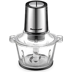 Meat Grinder Food Processor Chopper Electric Homeleader 8 Cup BPA-Free Glass Bowl Fast & Slow Speeds 4 Stainless Steel Blades Powerful 400W Pure Copper Motor for Vegetables, Lean Meat, Onion, Nuts, etc.