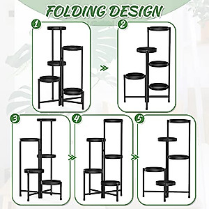 iDavosic.ly 5 Tier Metal Plant Stand for Indoor Outdoor, Foldable Corner Tall Plant Shelf for Multiple Plants, Flower Pot Holder Display Stand for Living Room Balcony Garden Patio (Black)