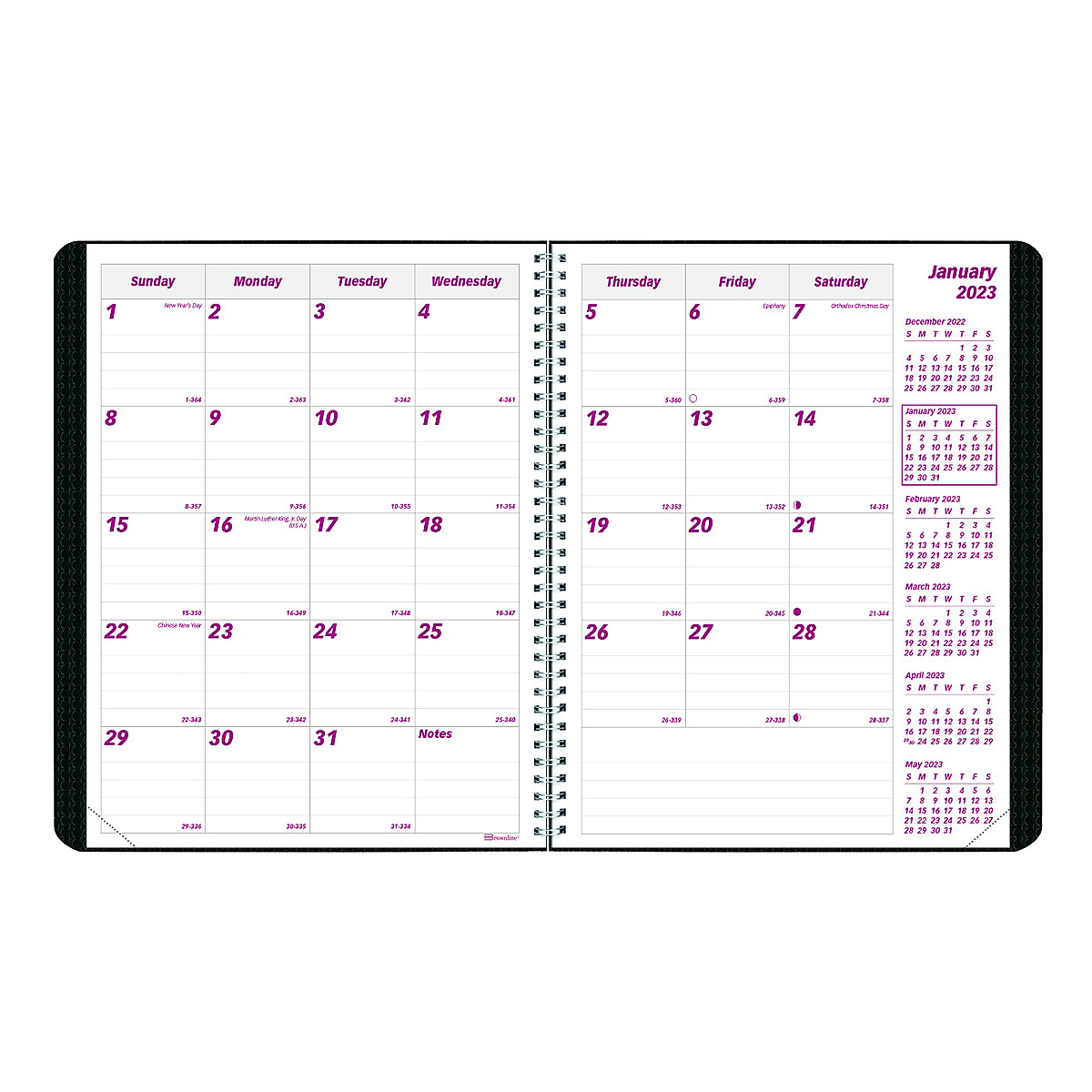 Brownline 2023 DuraFlex Monthly Planner, 14 Months, December 2022 to January 2024, Twin-Wire Binding, 8.875" x 7.125", Black (CB1200V.BLK-23)