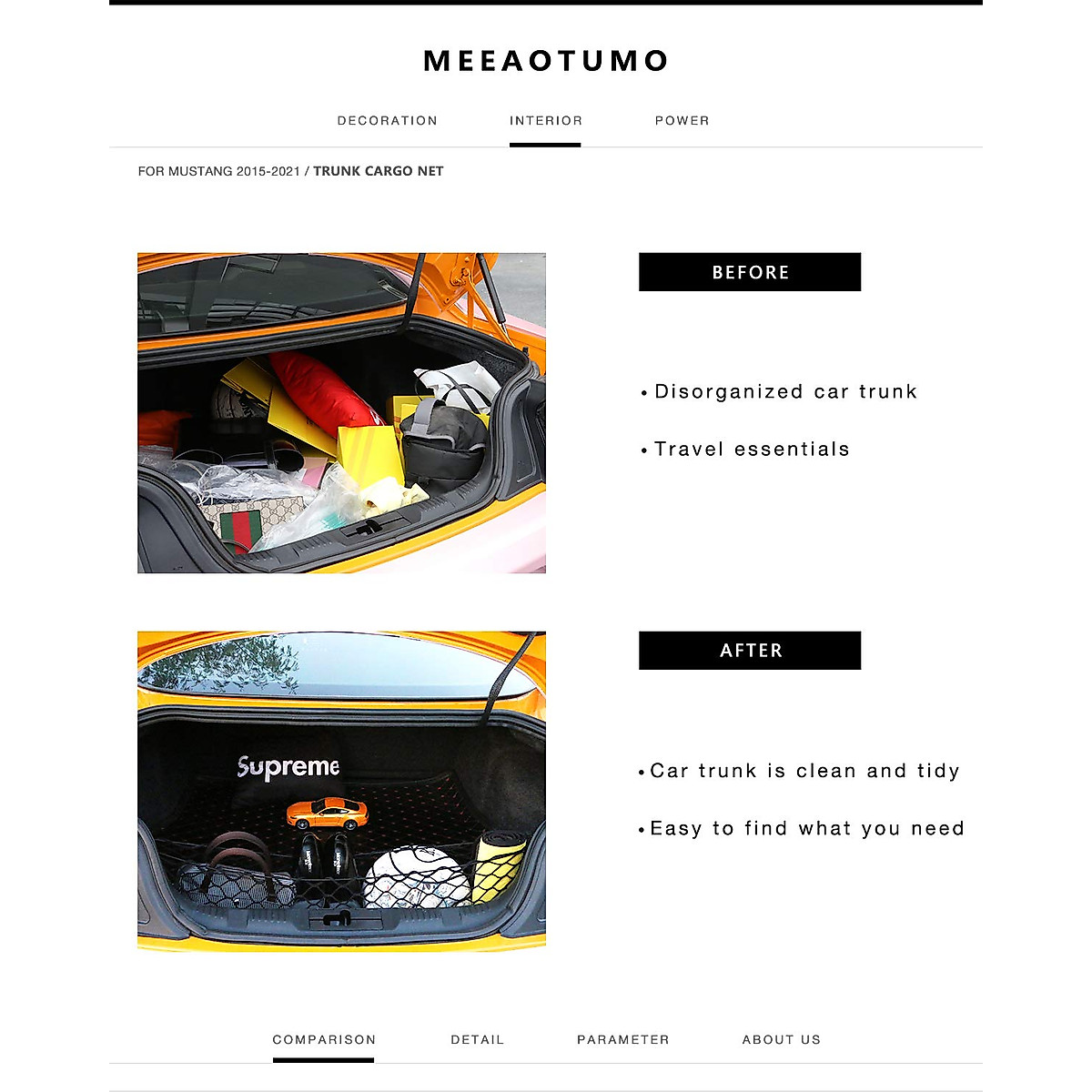 Trunk Cargo Net Accessories for Ford Mustang 2015-2024