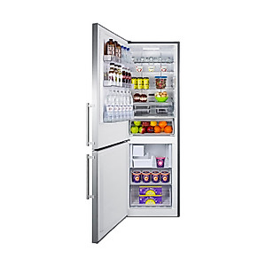 Summit Appliance FFBF249SS2IMLHD 24" Wide Bottom Freezer Refrigerator with Icemaker, 10.6 cu.ft Capacity, Open Door Alarm, Stainless Steel Doors, Frost-Free Operation, LED Visual Alarms