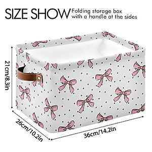 YETTASBIN Bow Pink Storage Basket 1pc, Large Collapsible Toys Clothes Organizer, Long-Lasting Canvas Storage Bin with Handle for Shelves Closet Laundry Home Office Decor