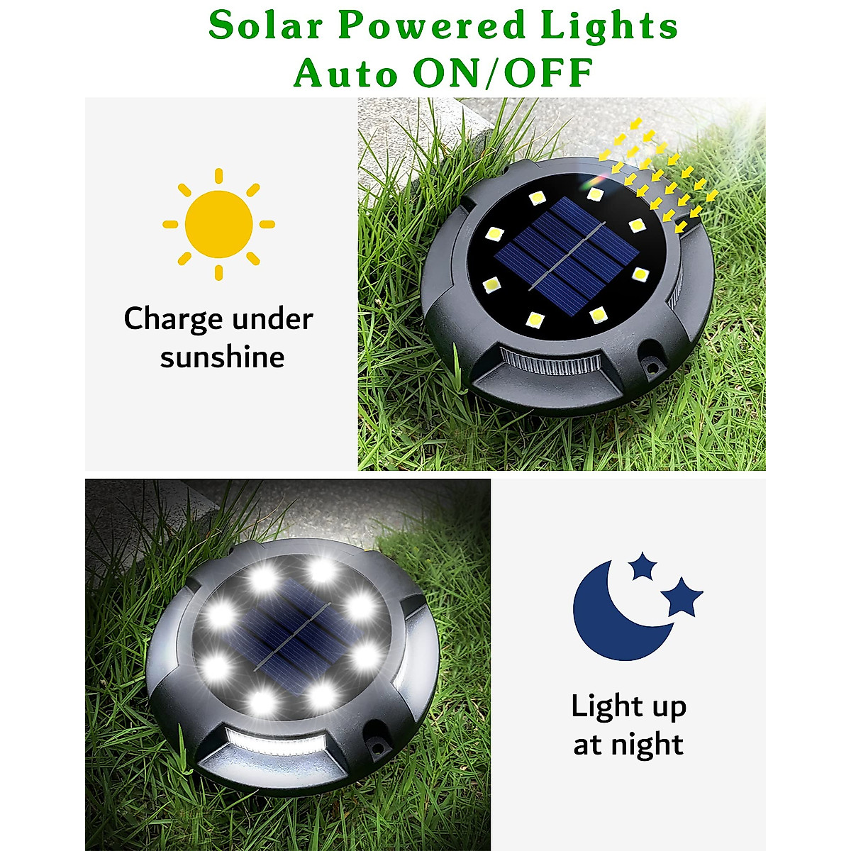 Biling Solar Outdoor Lights Walkway Lights 12 Packs, Bright Solar Ground Lights Uplight Sidelight, Waterproof Solar Deck Lights for Yard Walkway Garden Poolside (White)