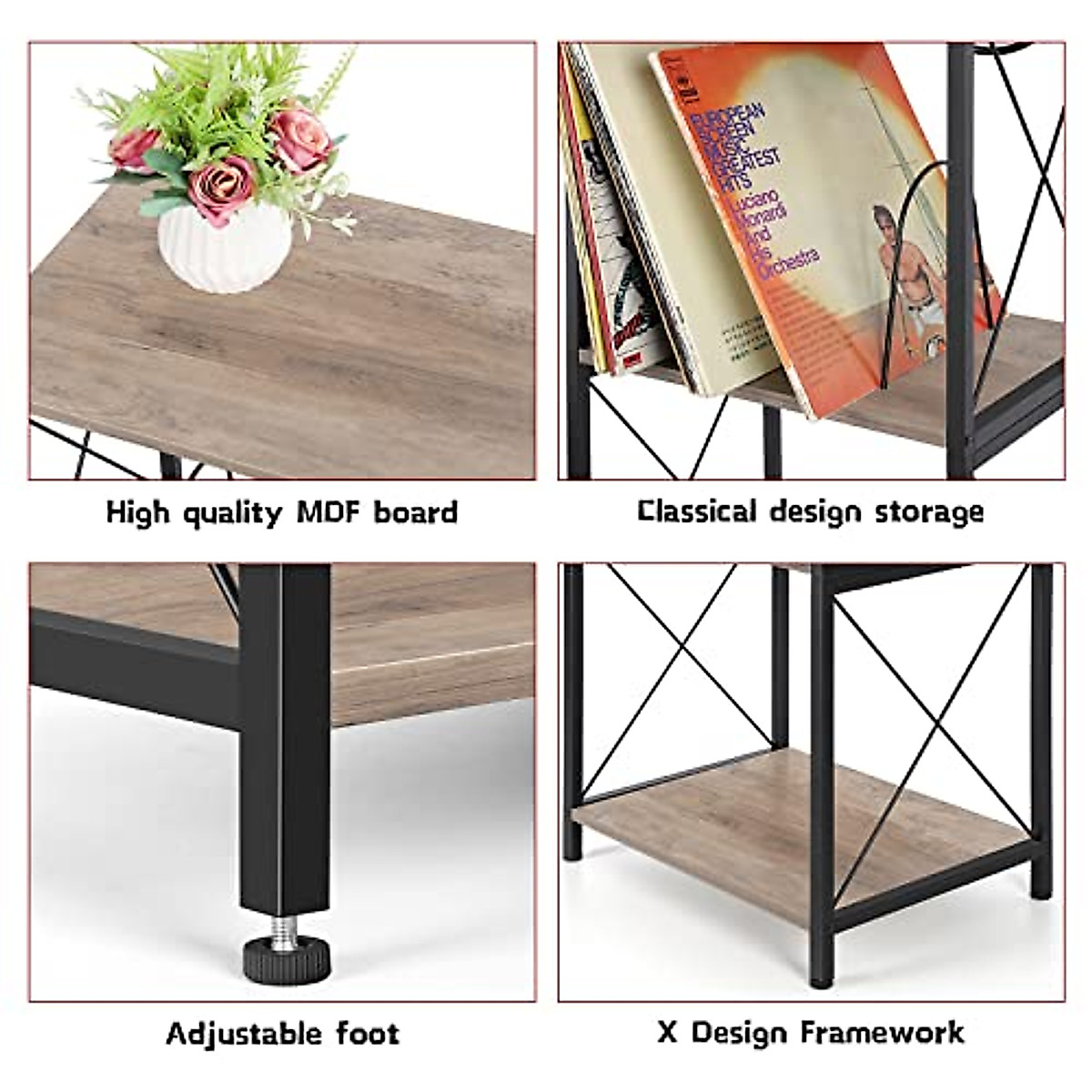 YBING Record Player Stand 3-Tier Turntable Stand with Record Storage End Table with Charging Station Vinyl Record Storage Stand with Divider Nightstand for Living Room Bedroom Office, Oak