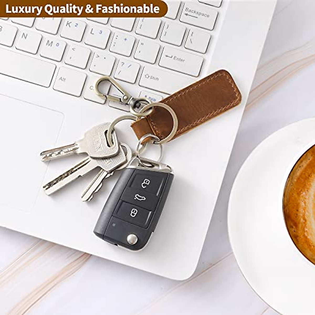 Jack&Chris Genuine Leather Car Keychain, Universal Key Fob Keychain, Leather Key Chain Holder for Men and Women, 2 Keyrings and Carabiner Clip, JC306-Green