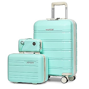 Joyway Luggage Carry-On Suitcases 20" Lightweight Polypropylene Carrying Case with TSA Lock,Rigid Luggage with Swivel Wheels,14" Cosmetic Bag & 7" Small Bag