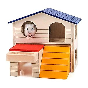 Hamster Hideout Hut Small Animals Two Layers Wooden House for Mice Gerbil Rat Dwarf Hamster Cage Exercise Toy