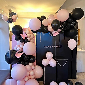 Black and Pink Balloons Garland Kit,Pastel Pink and Black Balloon Party Decorations 18In 10In 5In Black Pink Balloons for Wedding Bridal Shower Anniversary Birthday Party Baby Shower
