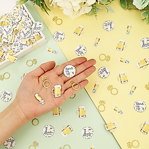 200 Pieces Brews Before I Dos Confetti, Bubbles and Brews Bridal Shower Decorations with Gold Glitter Diamond Ring Confetti, Bubbly Bachelorette Engagement Party Supplies