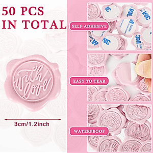 Whaline 50Pcs Wax Seal Stickers with Love Sign Pink Embossed Stickers Self-Adhesive Envelope Seal Stamp for Wedding Anniversary Bridal Shower Invitation Cards Snail Mails Gift Decor
