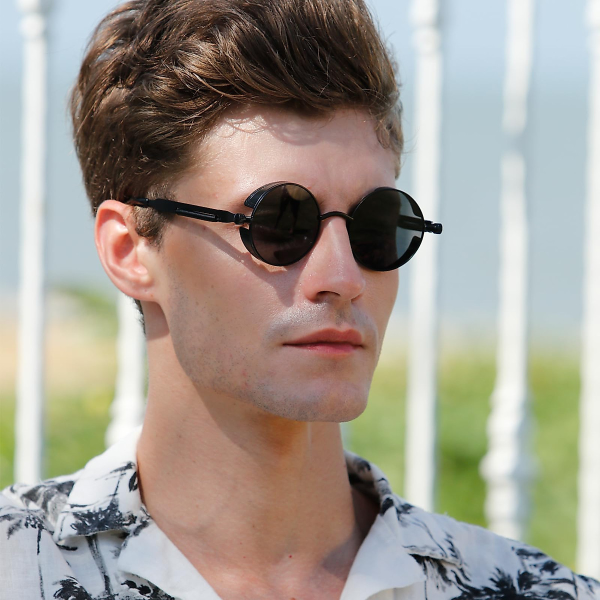 Dollger Sunglasses Unisex Vintage Steampunk Gothic Retro Metal Round Circle Frame Sunglasses 2 pairs Pack Black lens and Red Lens