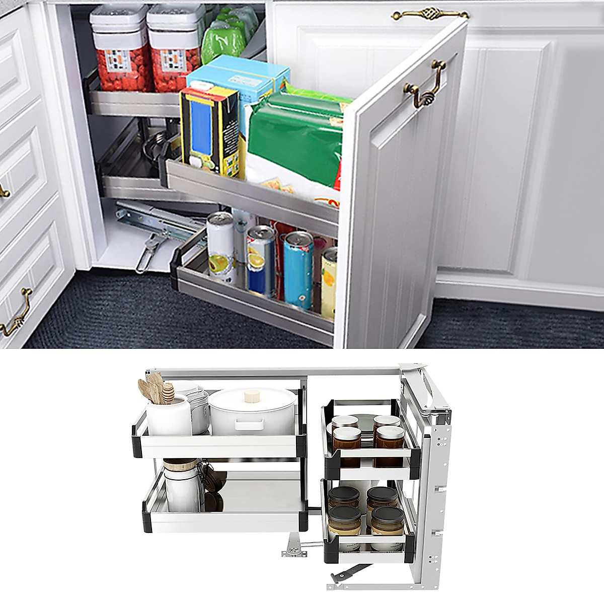 TOOL1SHOoo Kitchen Blind Corner Organizer Soft Close Large Capacity Cabinet Adjustable Blind Corner Basket Organizer Soft Close Pull Out Cabinet Inner+outer Storage
