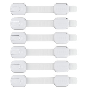 6 Pack Baby Safety Strap Locks Child Proof Locks with Adhesive Pads, Easy Installation, No Drilling, Adjustable Strap Latches for Drawers, Toilet, Fridge, Dishwasher (White)