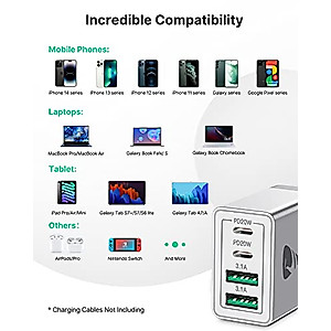 USB C Wall Charger, Aioneus 40W 4-Port Fast Charging Block USB C Charger Dual Port PD+QC Wall Plug Multiport Type C Charger Block for iPhone 14 13 12 11 Pro Max XS XR 8 7, iPad, Samsung Phone, Tablet