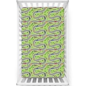 Race Car Themed Fitted Crib Sheet,Standard Crib Mattress Fitted Sheet Ultra Soft Material-Great for Boy or Girl Room or Nursery,28“ x52“,Green Multicolor