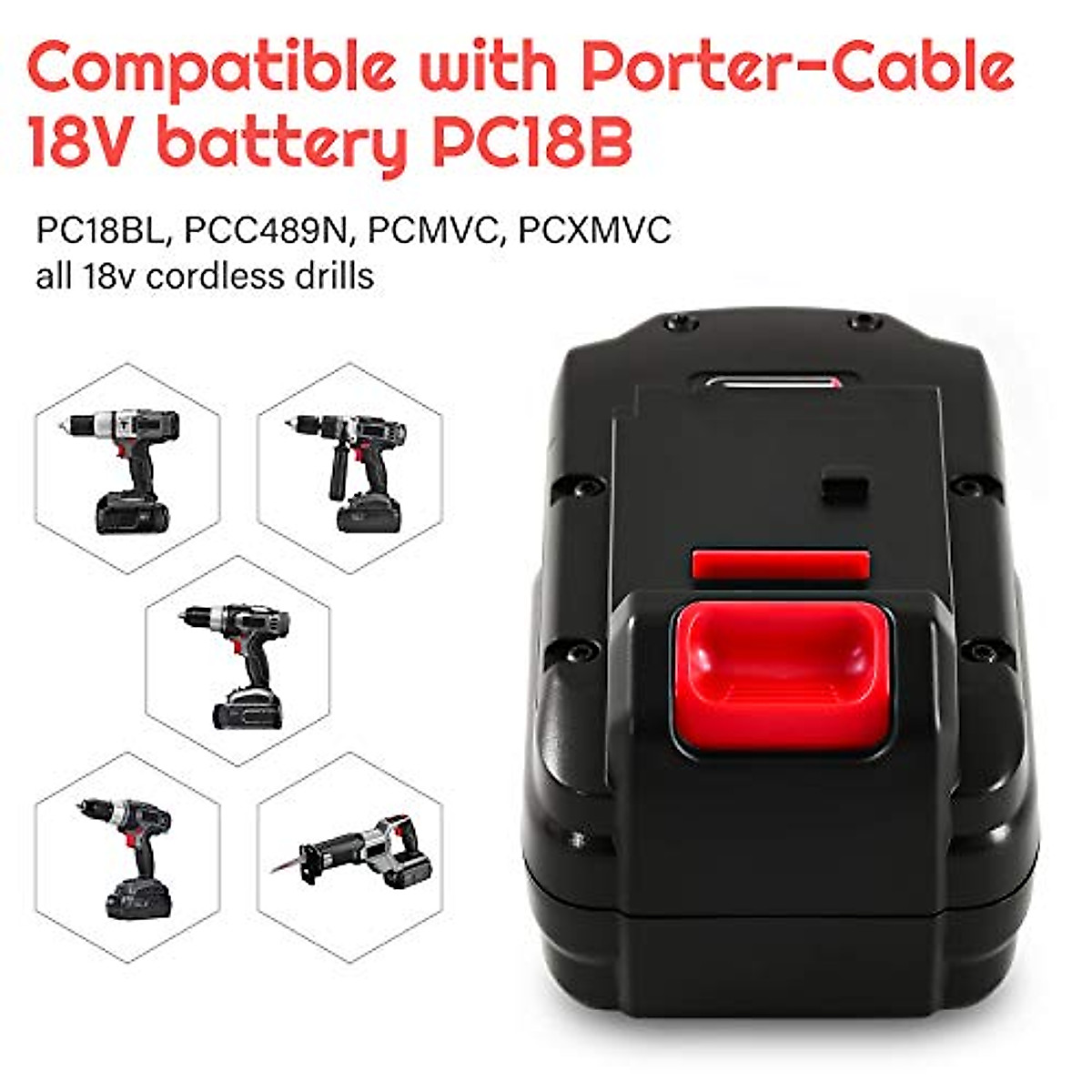 OHYES BAT 18 Volt PC18B Replacement Battery Compatible with Porter Cable 18V Battery PC18B-2 PCC489N PC18BLEX 2Packs