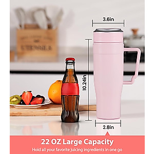 Portable Blender,MoKo 300W Portable Blender for Shakes and Smoothies,22 oz Personal Blender,Smoothie Blender with 6 Blades,BPA Free,USB Rechargeable,Handle and Straw Lid, Blender for Anywhere, Pink