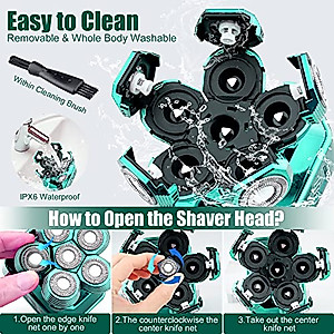 Head Shavers for Bald Men, 6-in-1 Electric Razor for Men, 7D Anti-Pinch Mens Grooming Kit with Nose Hair Trimmer, Beard Trimmer for Men, Waterproof & Rechargeable Electric Shavers Gift for Men