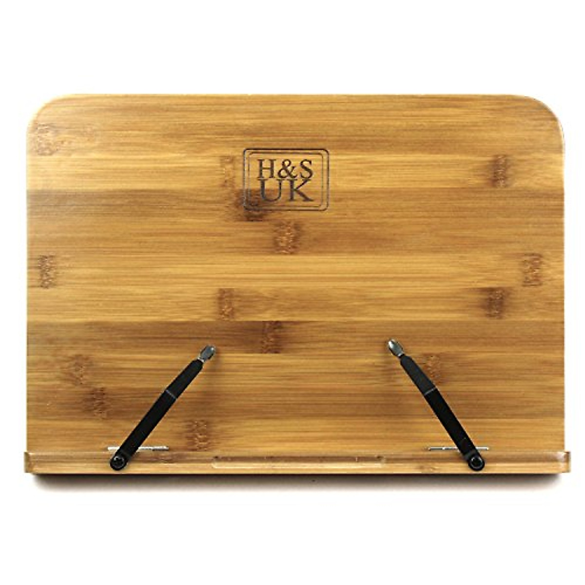 H&S Bamboo Recipe Book Holder - Foldable & Portable Cookbook Stand for Desk - Adjustable Holder for Reading in Bed or Kitchen