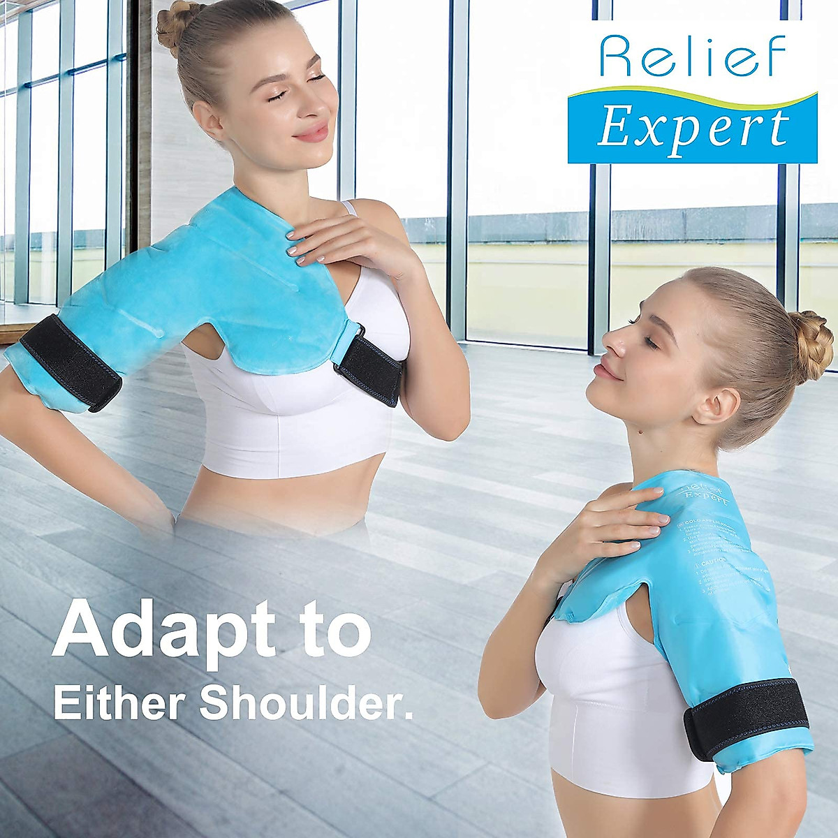 Relief Expert Extra Large Shoulder Ice Pack Wrap Reusable Rotator Cuff Cold Compression for Left or Right Shoulder and Upper Arm, Large Gel Cold Pack Wrap for Arm with Soft Plush Lining - Blue