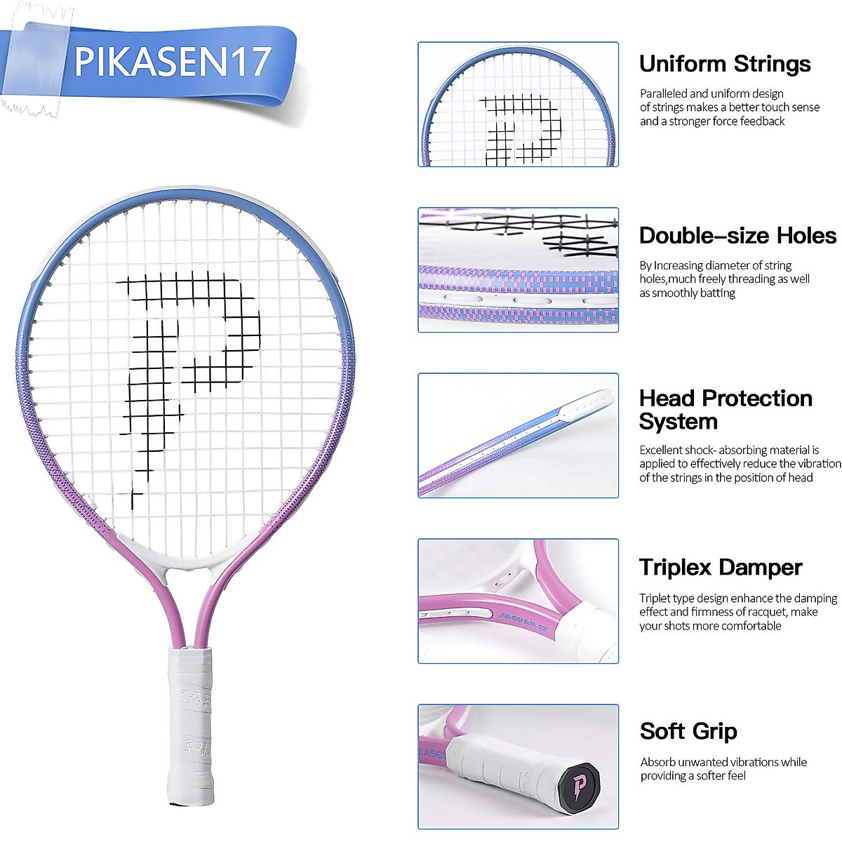 PIKASEN 17" Kids Tennis Racket Best Starter Kit for Kids Age 4 and Under with Shoulder Strap Bag and Mini Tennis Racket Toddler Tennis Raquet (Pink)