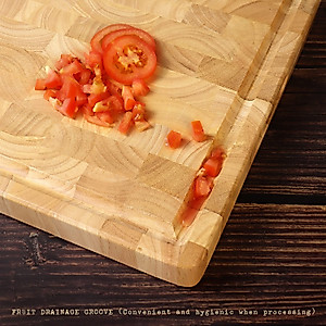 Cutting Board (17x13x1,5in) Wood Cutting Board, End Grain Cutting Board, Wooden Butcher Block, Chopping Board - Reversible Multipurpose For Kitchen with Juice Groove, Cracker Holder & Inner Handles.