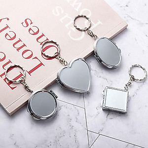 Metal Portable Folding Mirror Key Chain Round Square Heart Shape Cosmetic Mirror Compact Travel Pocket Mirror with Key Ring Keychain(Circular)