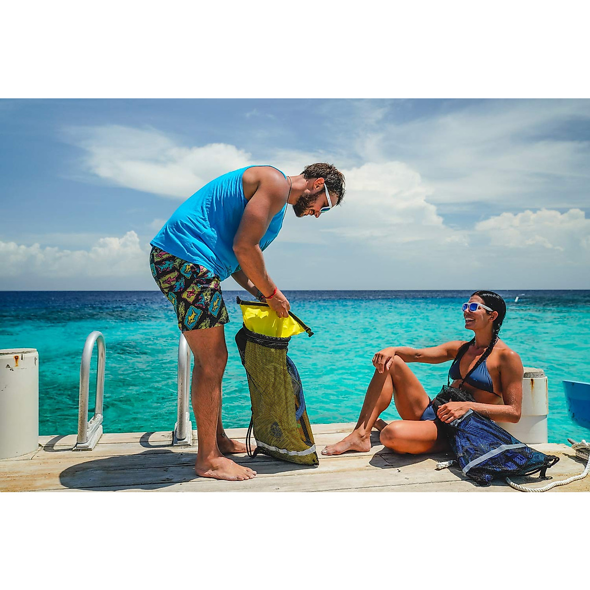 Skog Å Kust SnorkelSåk 2-in-1 Mesh Snorkel Bag with Removable Interior Waterproof Dry Bag | Blue