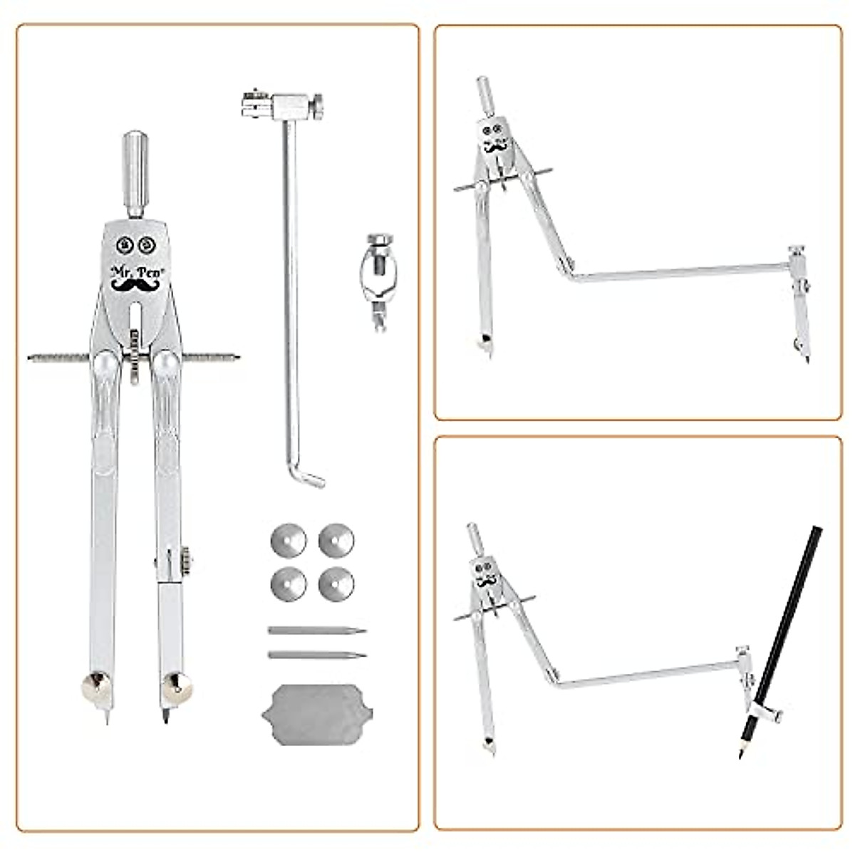 Mr. Pen- Professional Metal Compass with Wheel, Lock and Extension Bar for Geometry, Drafting, Math, Drawing, Compass for Geometry, Tool for Drawing Circles, Drawing Compass, Compass Drawing Tool