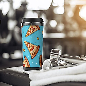RTFGHJS 13oz Vacuum Insulated Stainless Steel Tumbler with Leakproof Lid Light Blue Pizza Slice 304 Stainless Steel Travel Mug Wide Mouth Coffee Cup for Hot & Cold Drinks (380ml)