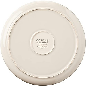 Corelle Stoneware 4-Piece Ceramic 10.5" Dinnerware Plate Set, High Edge Raised Rim Flat Dishes, Modern Rustic Handcrafted Artisanal Double Bead Glaze, Oatmeal
