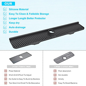 32 inch Kitchen Sink Splash Guard, Silicone Faucet Splash Guard, Large Size Silicone Sink Mat for Kitchen Bathroom, Faucet Handle Drip Catcher Tray (Black)