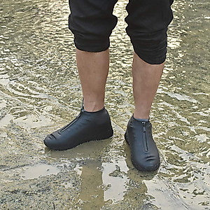 ydfagak Waterproof Shoe Covers, Reusable Foldable Not-Slip Rain Shoe Covers with Zipper,Shoe Protectors Overshoes Rain Galoshes for Kids Men and Women (XL (Women 10-13.5, Men 11.5-14), Black)