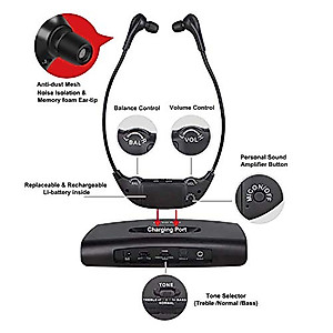 SIMOLIO Infrared Wireless TV Headphones, TV Hearing Device for Digital & Analog TVs, TV Listening Headphones for Seniors & Hard of Hearing with Voice Highlighting, Balance and Tone Adjustment SM-863D