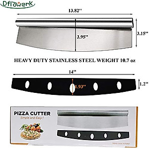 DflowerK 14'' Pizza Cutter Rocker Stainless Steel Slicer Knife with Protective Cover Perfect for Pizza Homemade Pasta Fudge Vegetable, Dishwasher Safe Premium Pizza Oven Accessories
