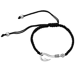 CHOORO Fish Hook Bracelet Fishing Hook Pendant Jewelry Fishing Girlfriend Gift for Girlfriend Jewelry Black Braided Rope Hook Bracelet Gift (fish hook-Black rope)