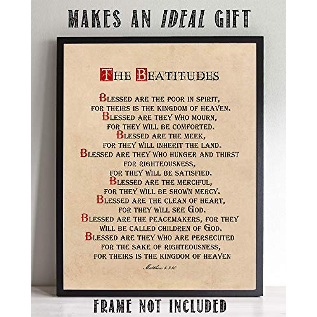 Beatitudes Wall Art Print, 11x14, Matthew 5 Sermon on the Mount Bible Quote, UnFramed Scripture Wall Décor, Christian Prayer Wall Art for Home or Office Decore, Inspirational Verse Poster for Spiritual