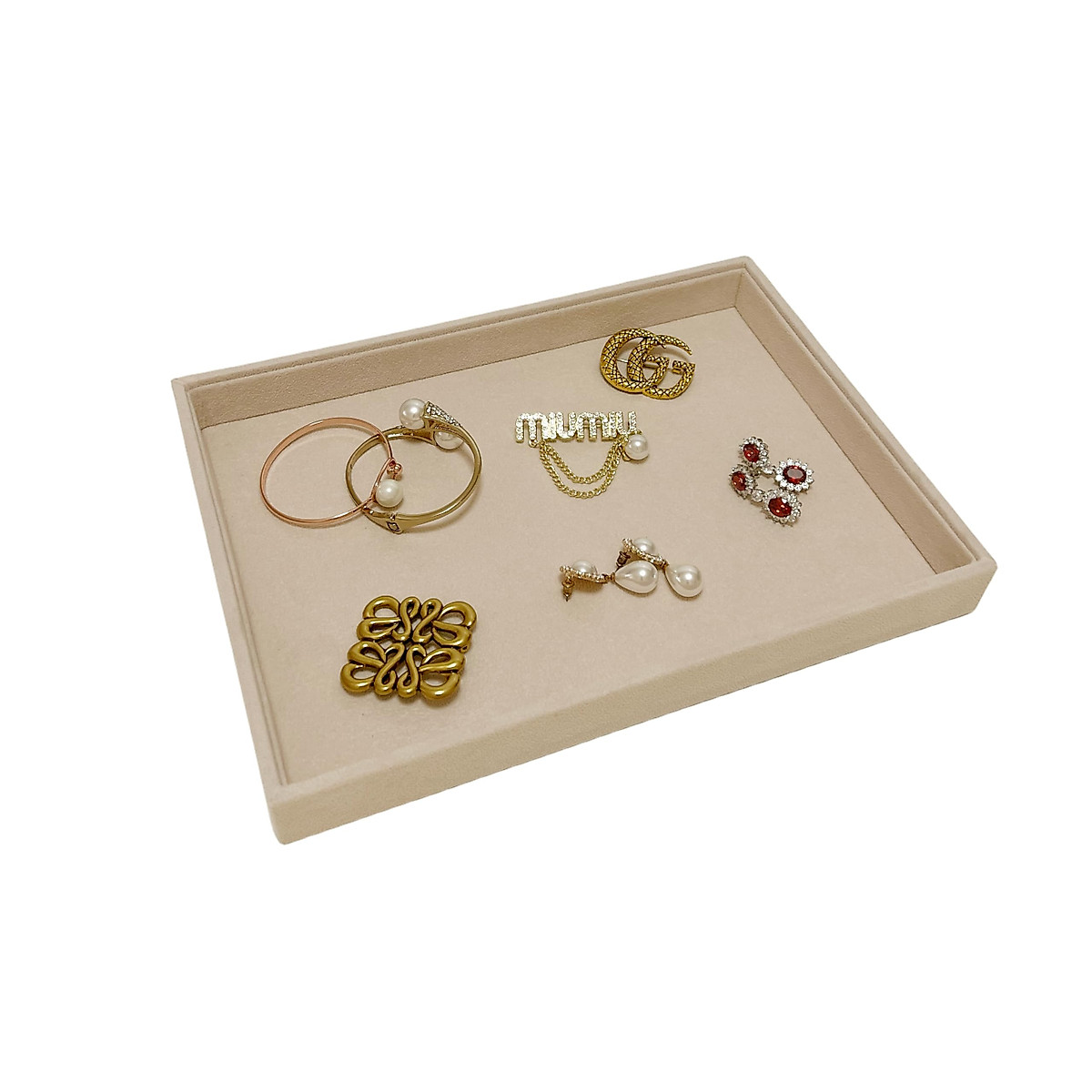 Svea Display Beige Velvet Flat Tray Closet Organizer Drawer Inserts Divider for Jewelry Accessory Collectibles Trade Show Exhibition Home Use Premium Grade Material Neutral Tone