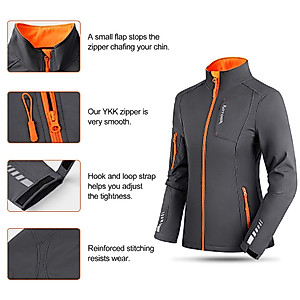 KUTOOK Hiking Jacket Women Running Cycling Jackets for Women Thermal Fleece Lined Reflective Gray X-Small