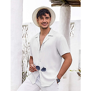 COOFANDY Mens Beach Shirt Short Sleeve Fashion Summer Beach Casual Shirts for Men Regular Fit White - L