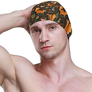 Dallonan Swimming Cap Unisex Adult Swim Cap Women Men Forest Squirrel Acorns Polyester