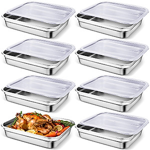 Suttmin 8 Pcs Stainless Steel Food Storage Containers with Lids Hotel Pans Chicken Food Grade Pans Metal Meal Food Containers for Restaurant Stackable Kitchen Freezer Buffet(2.6 Inch Deep)